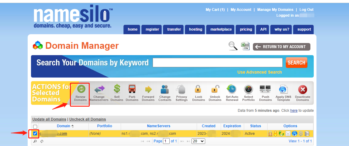 NameSilo怎么续费域名？操作步骤说明 - 冬青说